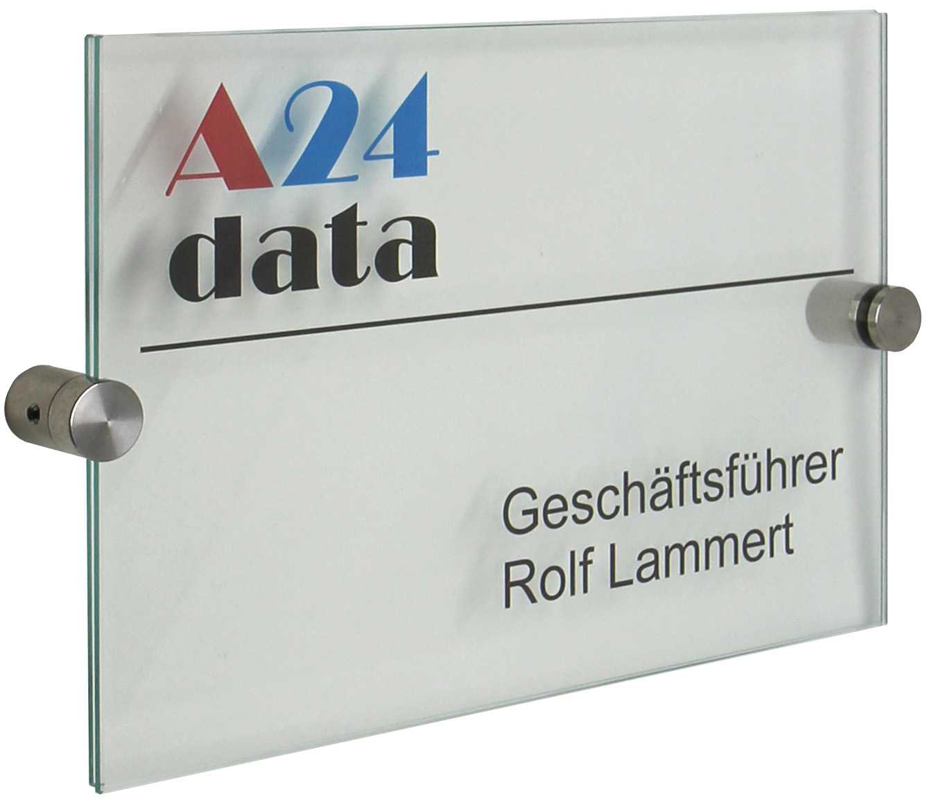 Glas-Türschild Inoxo-K 210 x 149, DIN A5, mit 2 Edelstahl-Klemm ...
