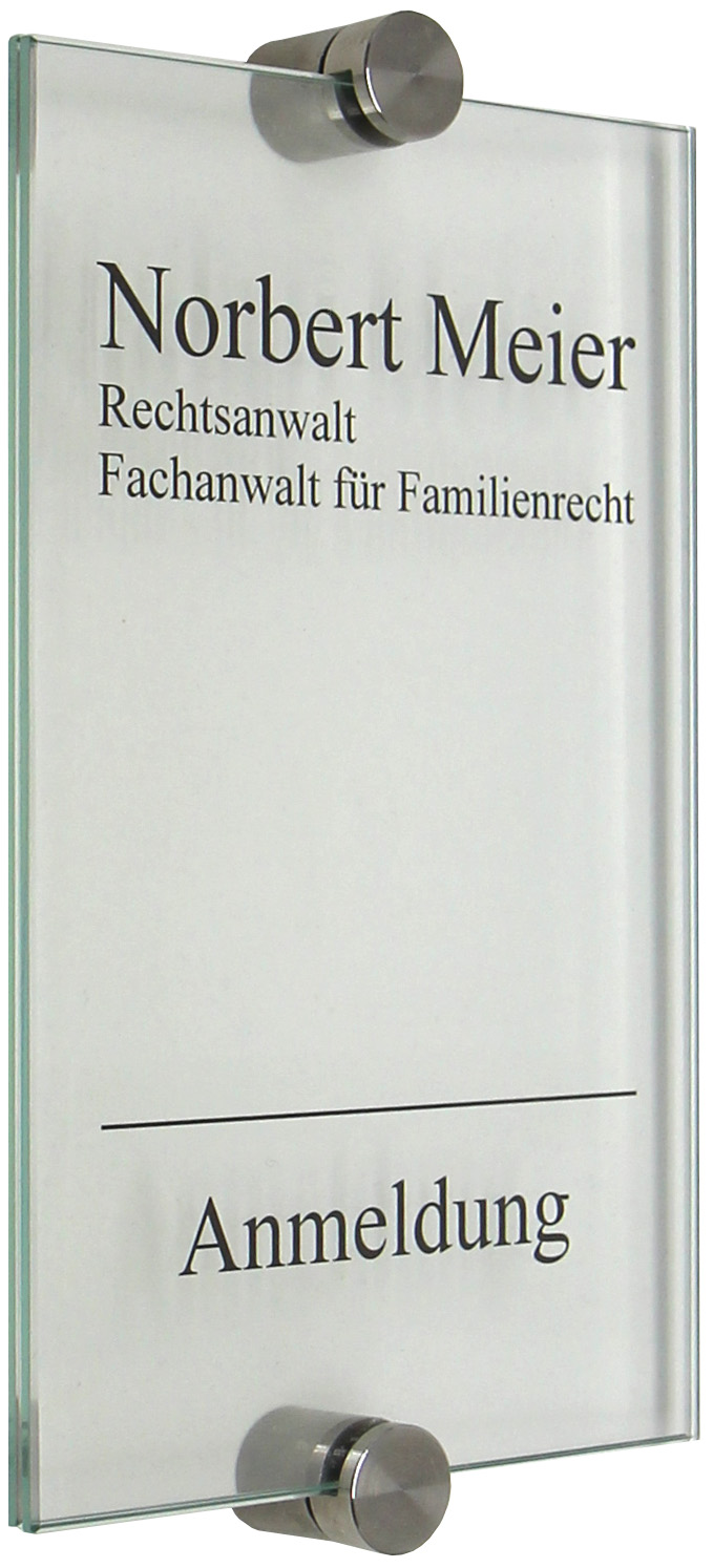Glas-Türschild Inoxo-K 105 x 170 mm, mit 2 Edelstahl-Klemm ...