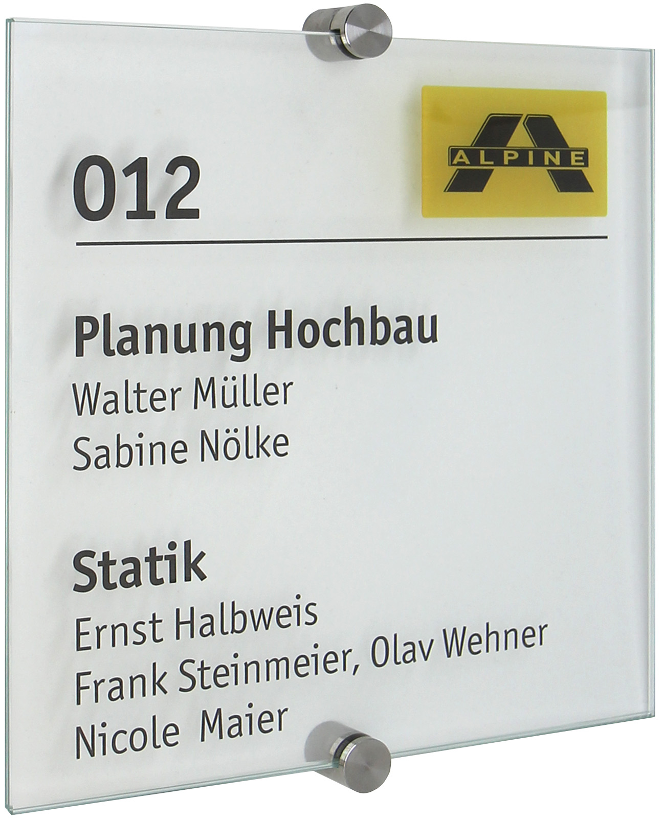 Glas-Türschild Inoxo-K210 x 210 mm, mit 2 Edelstahl-Klemm ...